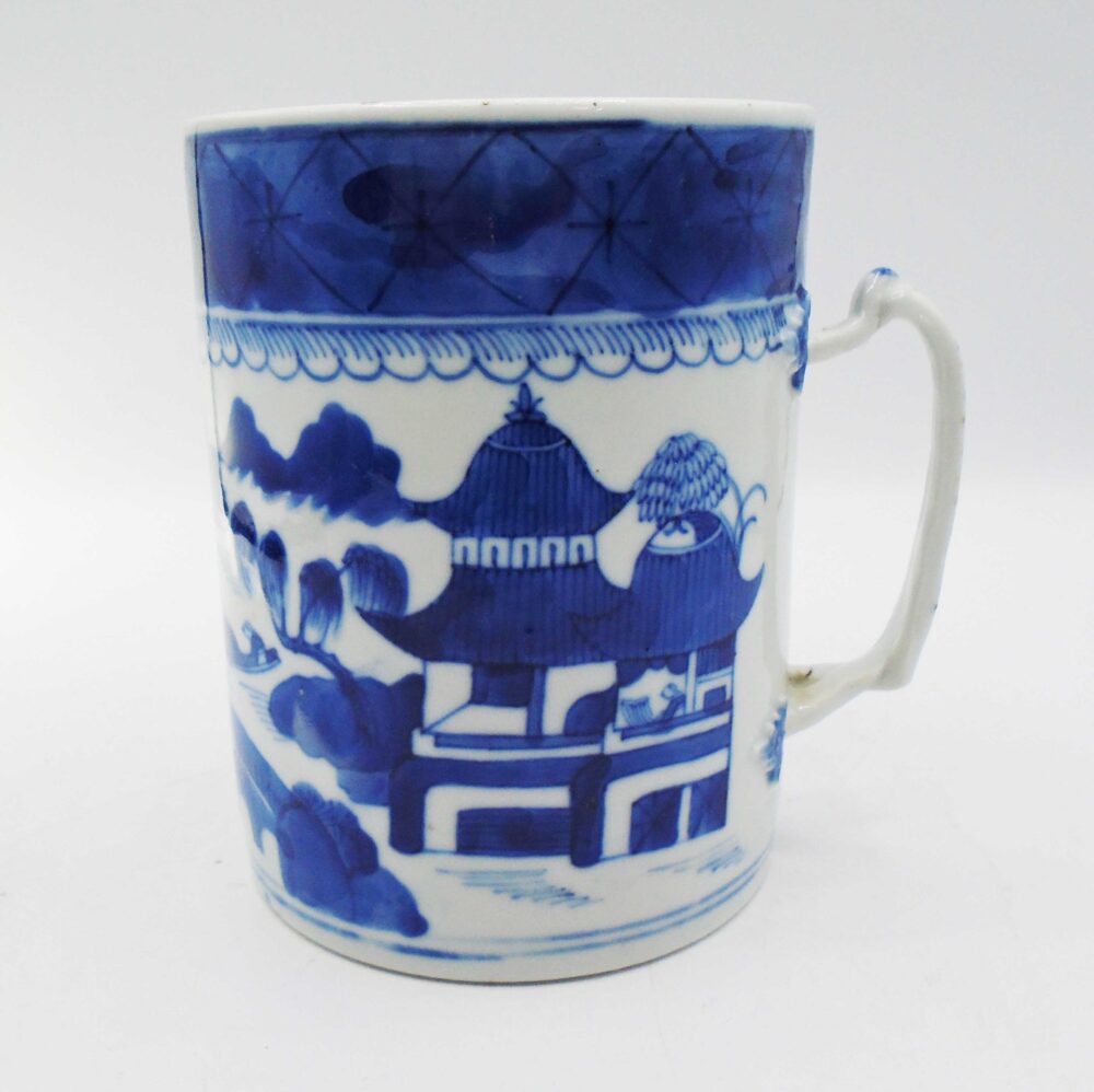 18th Century Antique Chinese Blue & White Mug With Signature