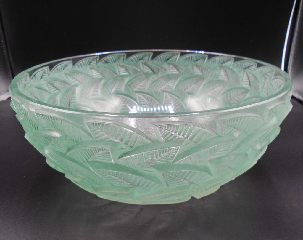 Rene Lalique Art Deco Ormeaux Deep Green Glass Bowl