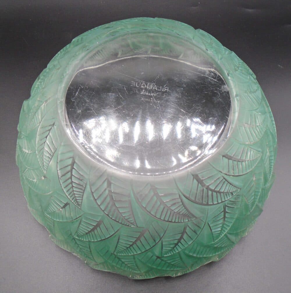 Rene Lalique Art Deco Ormeaux Deep Green Glass Bowl
