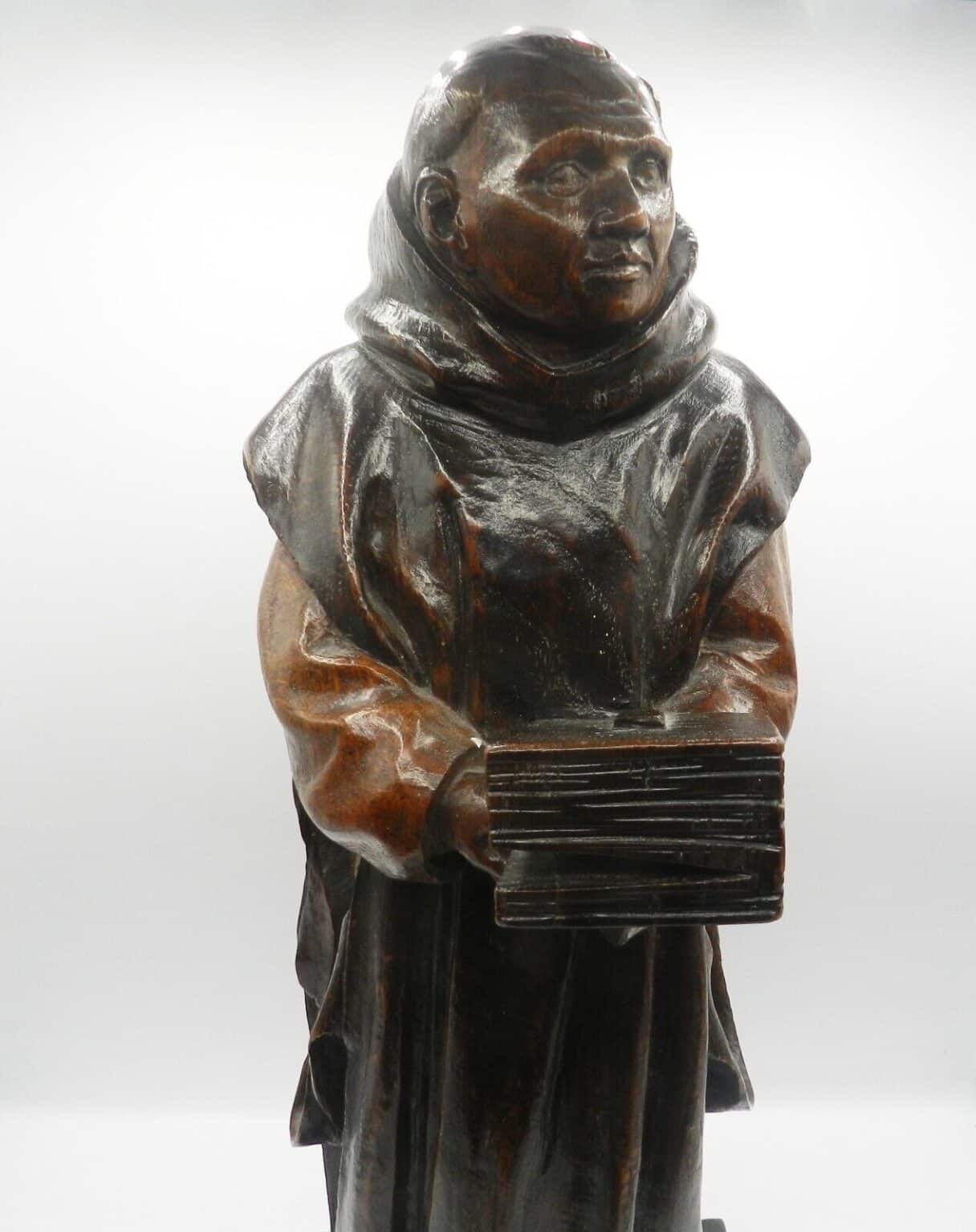 19th Century Antique Large Oak Carved Friar/Monk Statue