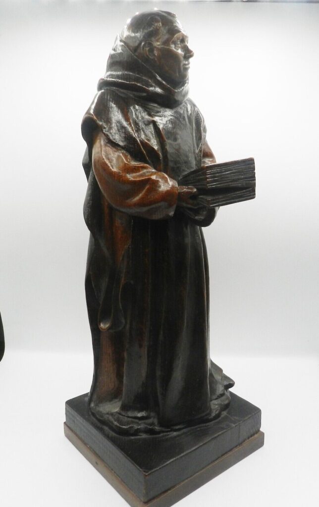 19th Century Antique Large Oak Carved Friar/Monk Statue
