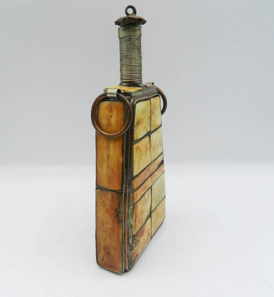 Antique Ottoman Gun Powder Flask Inlaid With Decorative Bone